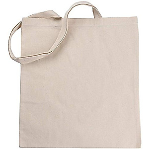 ATMOS GREEN 20 Pack 15x16 inch with 27" long handle 5 Oz NATURAL color Recycled Cotton Tote Bags Sustainable Eco Friendly reusable grocery super strong great for promotion branding gift MADE in INDIA