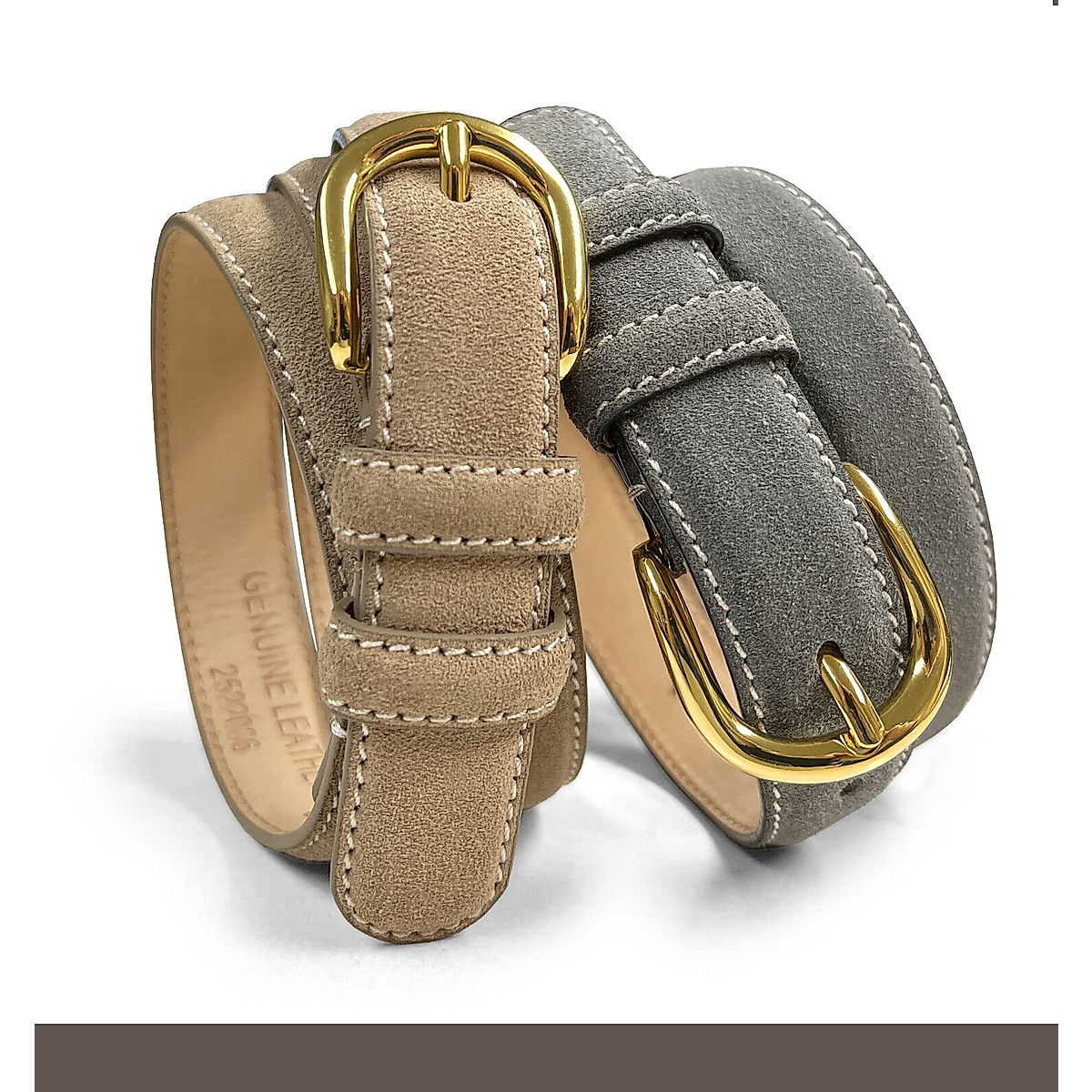 Cowboy Craft Women's Leather Belt Fashion Waist Genuine Suede Leather Belts For Jeans Dress 1"(25mm) Wide (Taupe, 32)