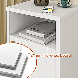 furtble Nightstands Set of 2, Modern Bedside Table, Sofa End Table with Storage Shelf, Narrow Nightstand, Wooden Bedside Furniture for Bedroom, White