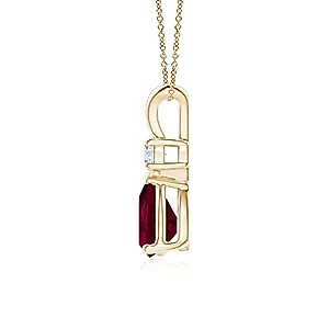 Angara Natural Ruby Teardrop Pendant Necklace with Diamond in 14K Yellow Gold for Women with 18" Chain (8x6mm Weight-1.15ct) | July Birthstone Jewelry Gift for Women | Wedding Anniversary
