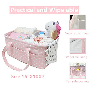 QiANBiRD Baby Diaper Caddy Organizer for Girl Pink Large Car Travel Diaper Caddy Organizer Storage Basket Portable Holder Tote Bag for Changing Table Registry Newborn Essentials Must Haves small dots