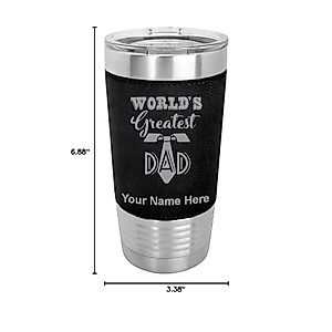 LaserGram 20oz Vacuum Insulated Tumbler Mug, World's Greatest Dad, Personalized Engraving Included (Faux Leather, Black)