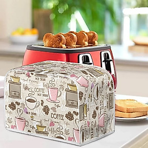 Talayituse Coffee Theme 4 Slice Toaster Covers Dust Protection Bread Maker Covers Toaster Oven Cloth Cover Kitchen Accessories Washable Appliance Cover