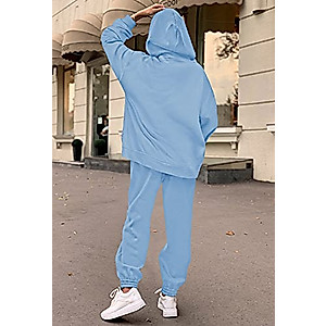 Fixmatti Women Jogger Outfit Sweatsuit 2 Piece Long Sleeve Hooded and Pant Set Tracksuit Blue L