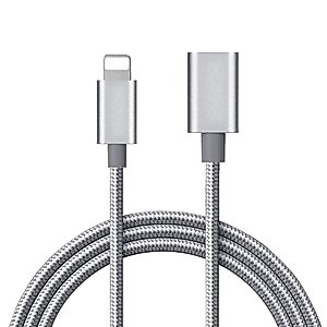 MeloAudio 6.6FT Braid Extension Cord Cable Charging Sync Video & Audio Compatible with iOS Devices (Phone/Pad/Pod), Male to Female Dock Cable Extender Connector Case Adapter (Gray)