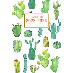 Planner 2023-2024: 6x9 Weekly and Monthly Organizer from May 2023 to April 2024 | Cactus Flower Bird Design White