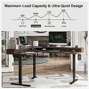 BANTI 63" L-Shaped Electric Standing Desk,Height Adjustable Stand up Desk with 3 Drawer,Corner Stand up Desk, Black Walnut Top