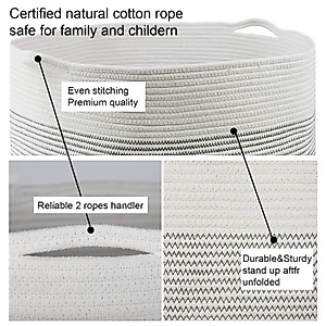 Woven Laundry Basket, Cotton Rope Hamper for Clothing,Toys, Pillows, Towels, Decorative Blanket Basket for Nursery, Living Room, 17" X 16.5"