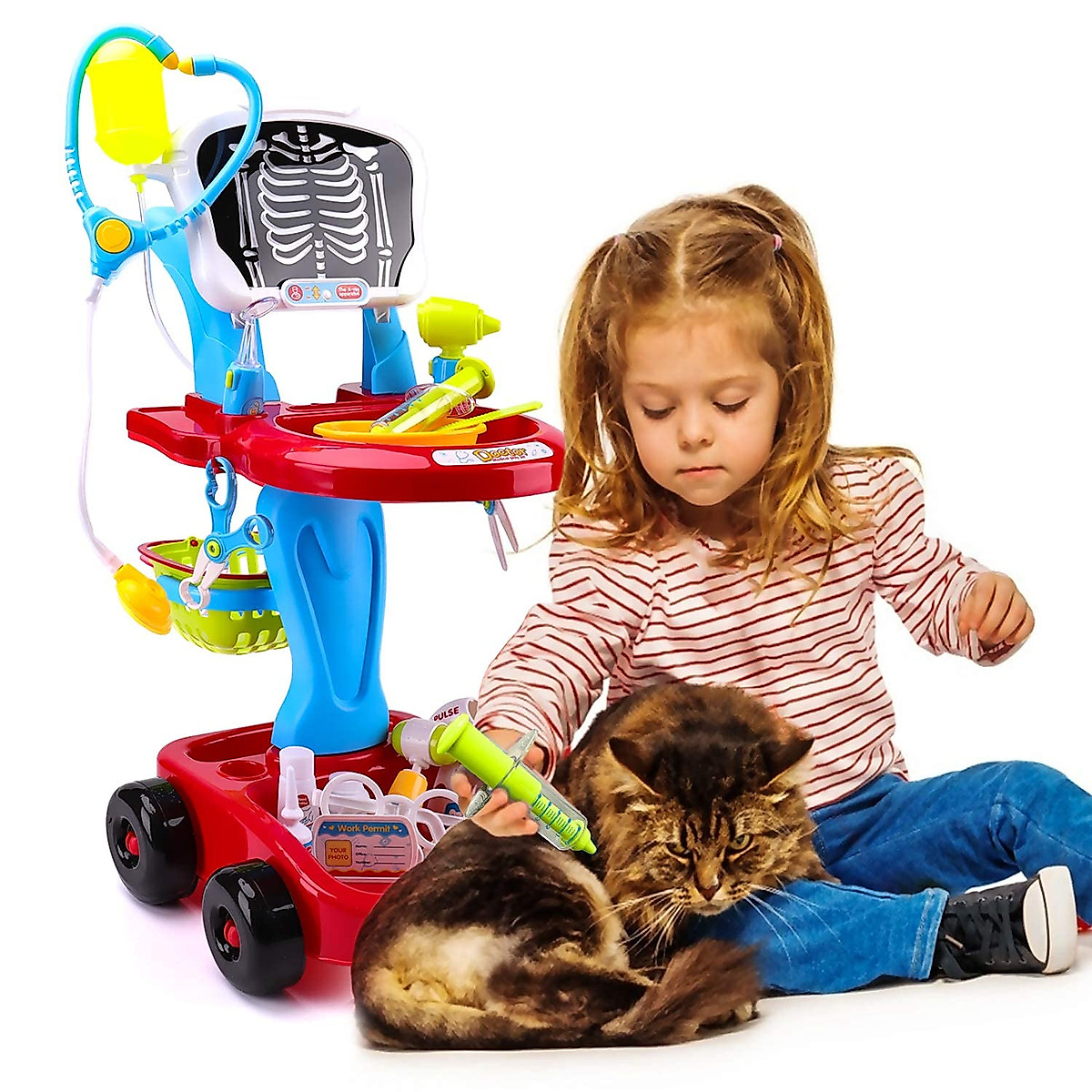 Doctor Kits for Kids 3-5 with Stethoscope Doctor Dress Up Costume Light X-Ray Trolley Toy Pretend Medical Play Doctor for Toddler Girl Boy 3 4 5 Years Old Birthday Gifts