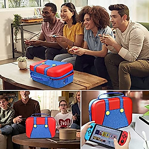 iVoler Carrying Storage Case for Nintendo Switch/Switch OLED Model,Portable Travel All Protective Hard Messenger Bag Soft Lining 18 Games for Switch Console Pro Controller & Accessories Red+Blue