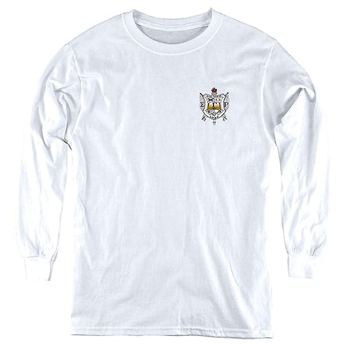 Sigma Gamma Rho Sorority Official Plaid Badge Youth Long Sleeve T Shirt,White, Large