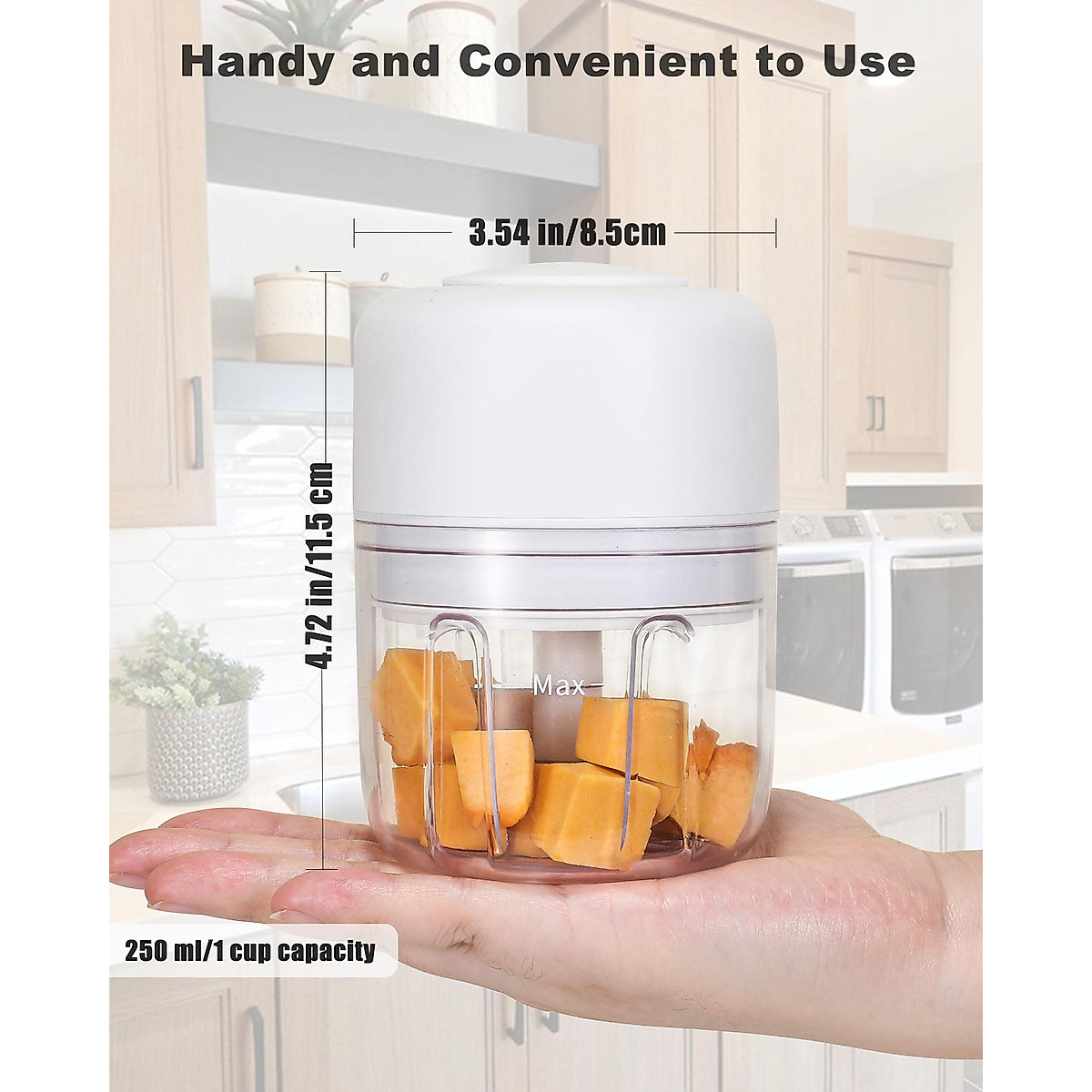 AYOTEE Cordless Electric Small Food Processor, Mini Food Chopper for Garlic Veggie Vegetables Fruit, Salad Mincing & Puree, Kitchen, 1Cup 250ML, BPA Free, White