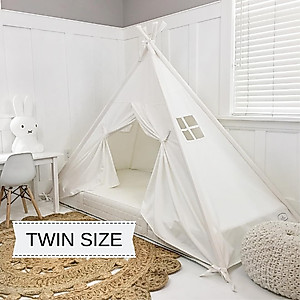 Domestic Objects | Play Tent Bed Canopy | Teepee for Mattress | Cotton Canvas | Premium Quality (Twin/Single with Door) (White)