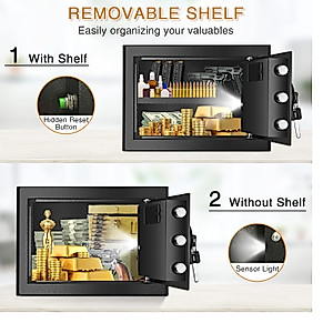 1.0 Cubic Feet Home Safe Fireproof Waterproof, Digital Home Security Safe Box with Programmable Keypad and Removable Shelf, for Documents, Jewelry, Valuables, Black (9.8"W x 13.7"D x 9.8"H)