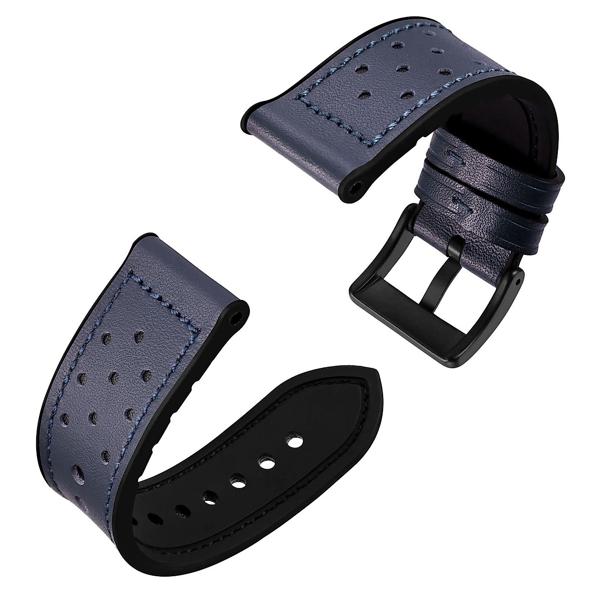 Anbeer Leather Silicone Hybrid Wacth Bands 20mm 22mm Genuine Leather and Rubber Watch Strap for Men and Women