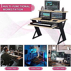 Acme Furniture Rectangular Music Desk Table with Earphone Rack, Natural and Black