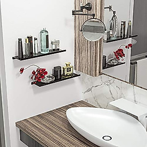 SRIWATANA Black Metal Wall Shelves, 2 Set Floating Shelves for Bedroom, Living Room, Bathroom, Kitchen - Matte Black