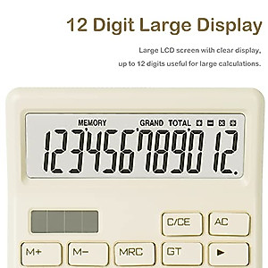 Calculators Desktop, Large Display Solar and Battery Power, Aesthetic Office Supplies, 12 Digit Small Basic Standard Functional Desk Calculator Cute for Office, Home, School (Beige)