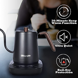 Electric Gooseneck Kettle - Pour-Over Coffee and Tea Kettle with LCD Display Automatic Shut Off - 100% Stainless Steel Kettle Water Boiler - Quick Heating Electric Kettles 0.8L - Matte Black