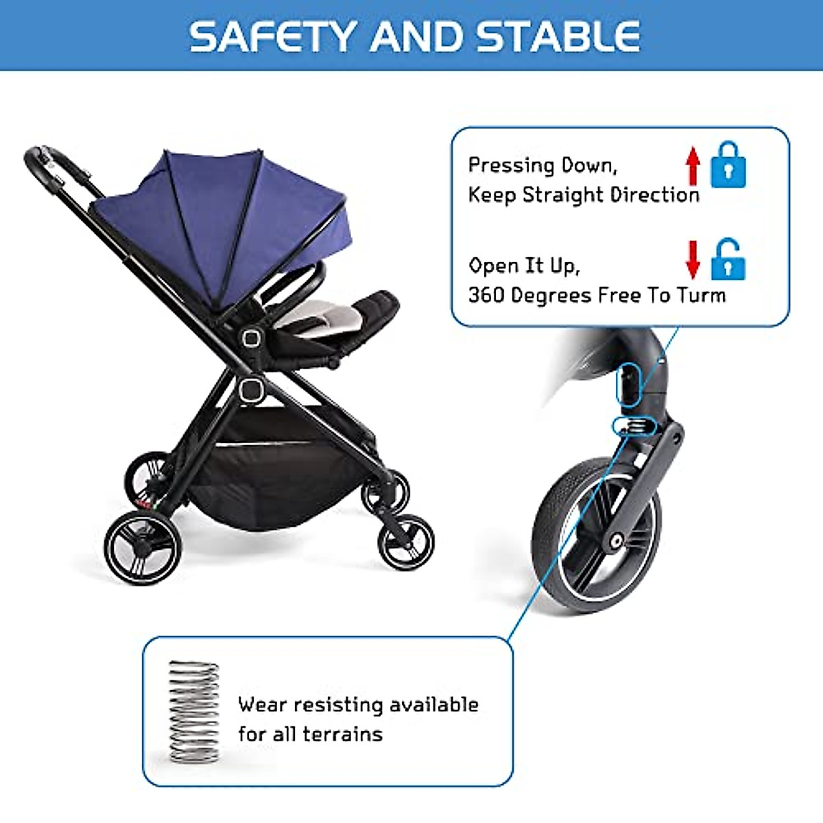 COLOR TREE Baby Stroller Lightweight Stroller for Babies and Toddlers Foldable High Landscape Infant Carriage Pushchair with Adjustable Handle & Reversible Seat, Compact Fold, Blue