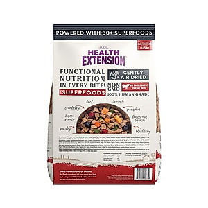 Health Extension Gently Air Dried Beef Dog Food, (2lb, 907 g) – Complete & Balanced with 85% Animal Protein and 30+ Superfoods for All Life Stages