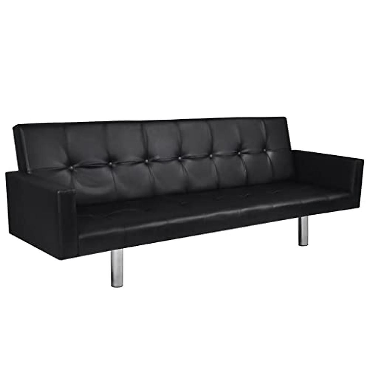 KTHLBRH Sofa Bed with Armrest Black Artificial Leather,Comfy Sectional Sofa, Sectional Sofa Furniture for Living Room Lounge, Minimalist Style Comfy Sofa Couch for Bedroom,Office,Apartment