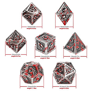 Bloodstained Metal DND Dice Set of 7Pcs with Storage Box, Dragon Scale D&D Dice Set with Oversized D20 for Tabletop Roleplaying Games, Dungeons and Dragons, DND, D&D