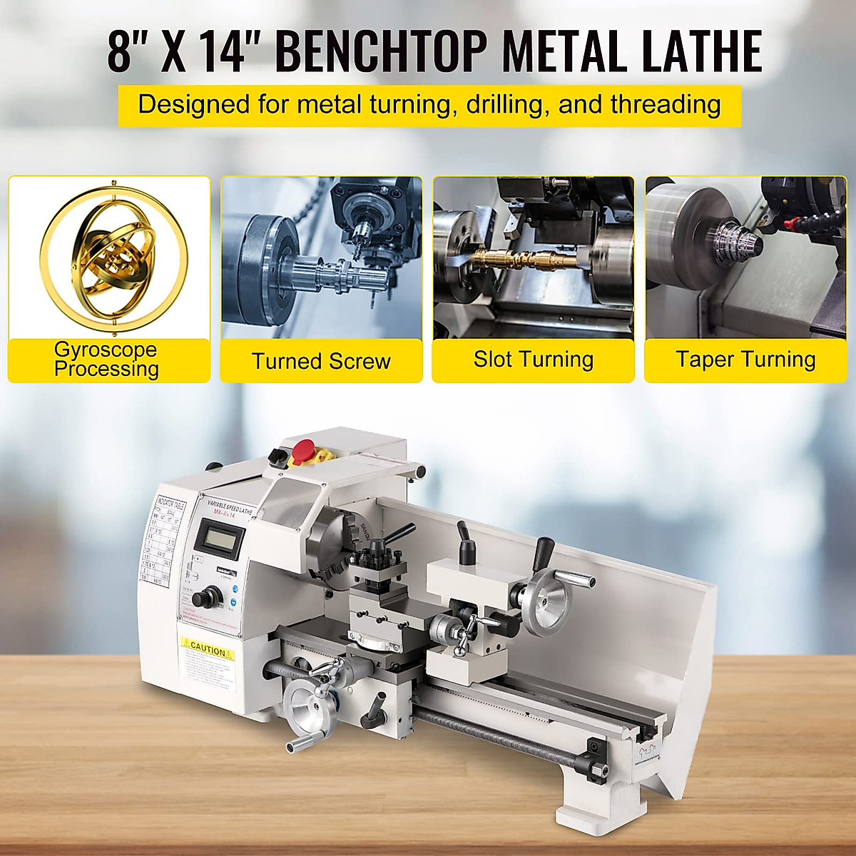 VEVOR Mini Metal Lathe 8"x14", Mini Lathe Machine 2250 PRM Variable Speed Change,Precision Mini Lathe 600W Metal Working Lathe, Small Metal Lathe, Milling Machine for Various Types of Metal Turning