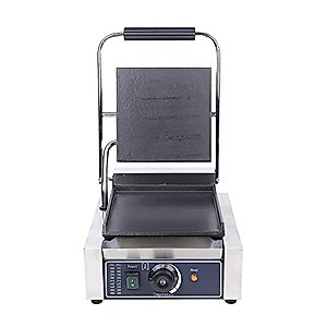 Commercial Electric Griddle, 110V 1800W Sandwich Single Panini Press Grill Maker Toaster, Smooth Flat Surface Sandwich Maker With Cleaning Sponges,Portable Hamburg Maker For Restaurant Cafe