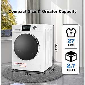 SMETA All-In-One Washer and Dryer Combo 2.7 cu.ft, 24 inch Ventless 2-In-1 Washing Machine And Dryer Compact For Apartment Home Dorm RV, 26.7 LBS Load Small Clothes Washer With 16 Laundry Program
