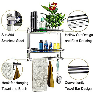 H S T Bathroom Shelves Wall Mounted, SUS 304 Stainless Steel Holder Organizer, No Drilling Adhesive Wall Mounted Bathroom Shelf for Shampoo (Silver)