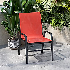 Flash Furniture Brazos Series Red Outdoor Stack Chair with Flex Comfort Material and Metal Frame, Set of 4