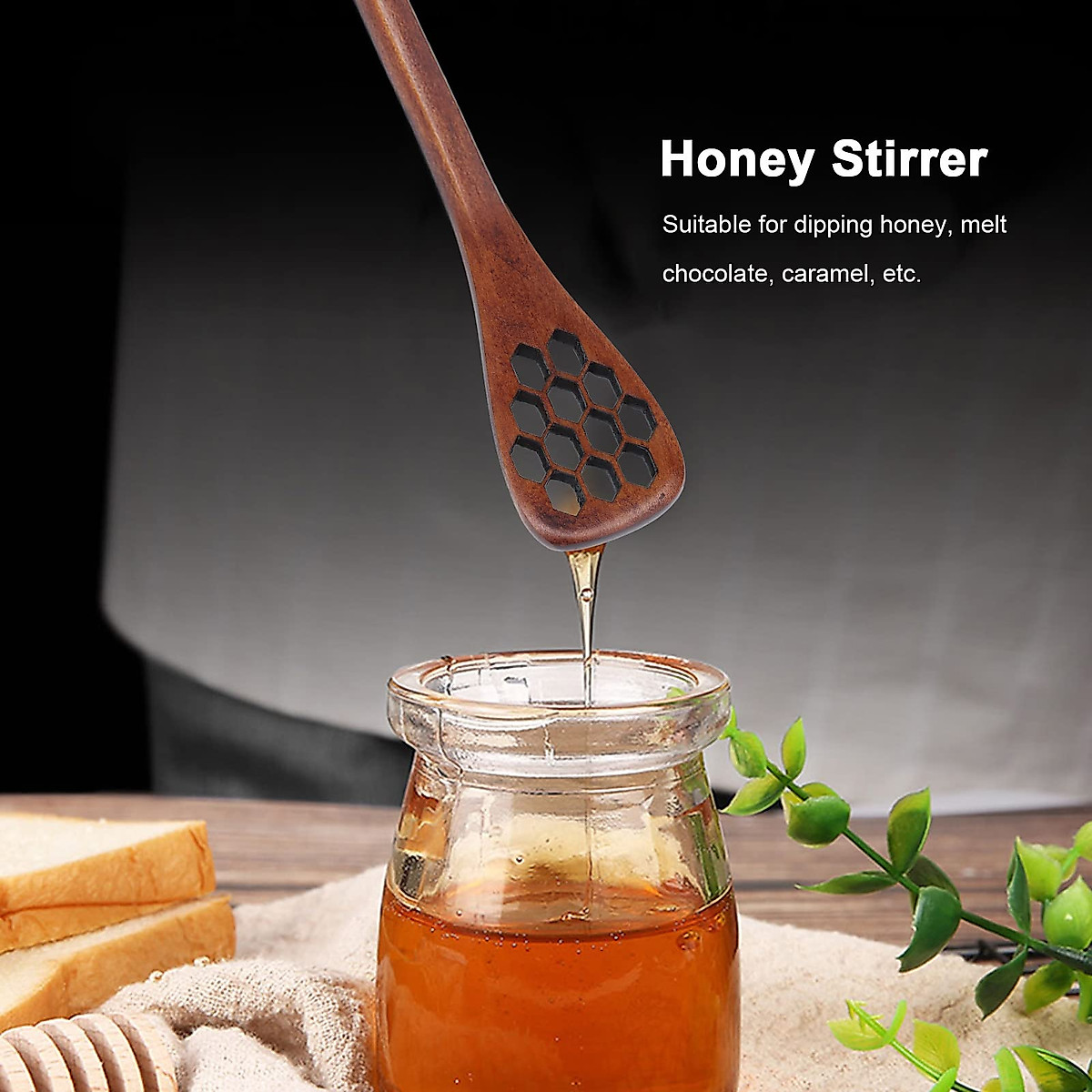 Wood Honey Drizzler 3pcs, Honey Dipper Sticks Wooden Honey Comb Honey Stick Honey Dipper Spoon Coffee Stiring Spoon Syrup Dippers(Brown)