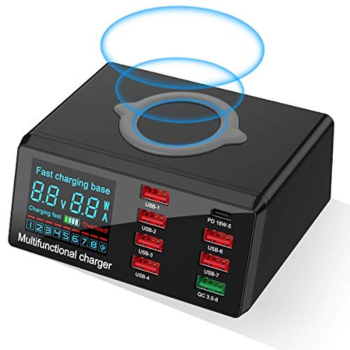 FUHAOXUAN 8-Port USB Fast Charger 100W USB hub Fast Charging Station Compatible with All Phone iPhone 11/11 Pro / 11 Pro Max iPhone X/XR/XS/XS Max iPhone 8/8 Plus