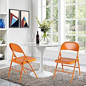 VECELO Metal Frame Steel Folding Mounted Chairs with Triple Braced & Double Hinged Back for Home Office,350-Pound Capacity,Orange, Pack of 4