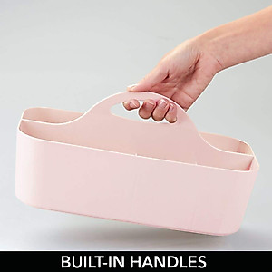 mDesign Plastic Portable Nursery Storage Organizer Caddy Tote - Divided Basket Bin with Handle - Holds Bottles, Spoons, Bibs, Pacifiers, Diapers, Wipes, Baby Lotion - Lumiere Collection - Light Pink