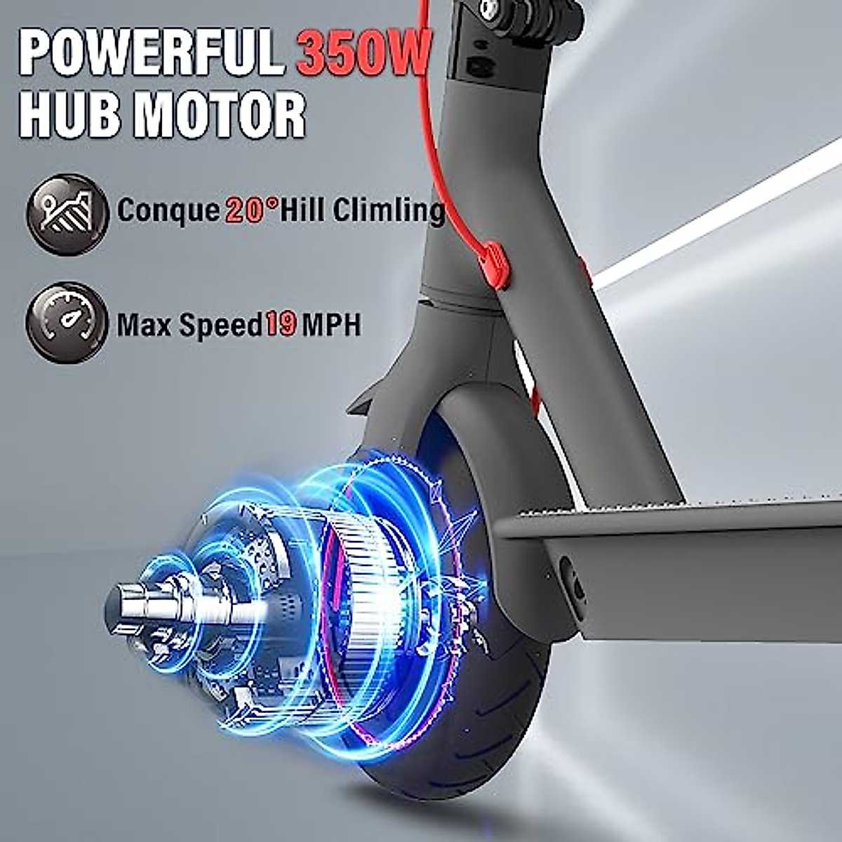 Electric Scooter for Adults with 350W Motor Up to 19 Mph & 19-21 Miles Long Range, 8.5“ Solid Tires and E-ABS, Foldable Commuter Scooter with LED Display