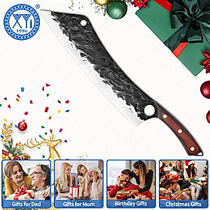 XYJ 12 Inch Long BBQ Knife Set Full Tang Brisket Turkey Meat Chopping Slicing Knife Razor Sharp Stainless Steel Blade Non-stick Effort Saving Finger Control Chef Knives With Whetstone