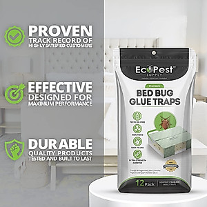 Bed Bug Glue Traps – 12 Pack | Sticky Pest Control Trap and Bed Bug Killer | Adhesive Crawling Insect Interceptors, Trap, Monitor, and Detector for Treatment of Bed Bugs and Other Indoor Pests