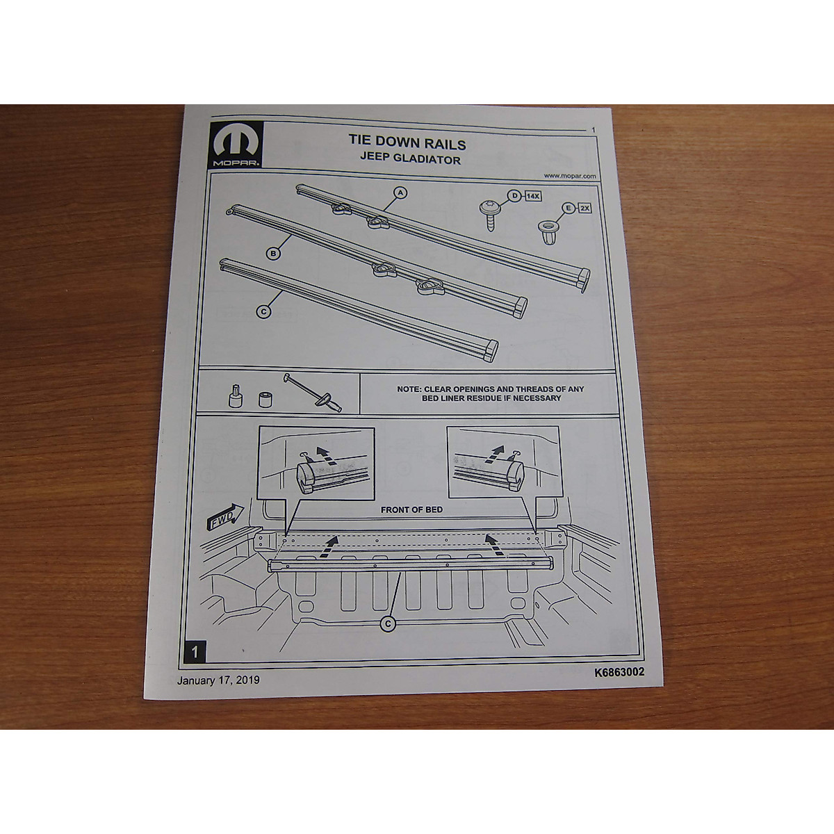 Mopar 2020 Jeep Gladiator Trail Rail System Tie Down Rails New OEM