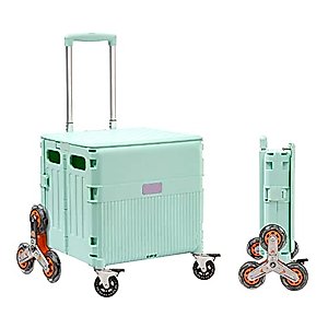 Shopping Trolley Cart, Outdoor Garden Trailer with Adjustable Handle, Portable for Groceries Teacher Crate Foldable Utility Cart with Lid and 8 Wheels Stair Climbing Collapsible Storage Cart
