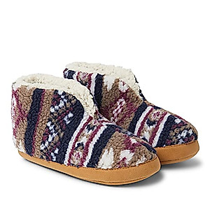 Dearfoams Women's Heritage Warm Up Bootie Slipper, Navy Multi Teddy, Medium