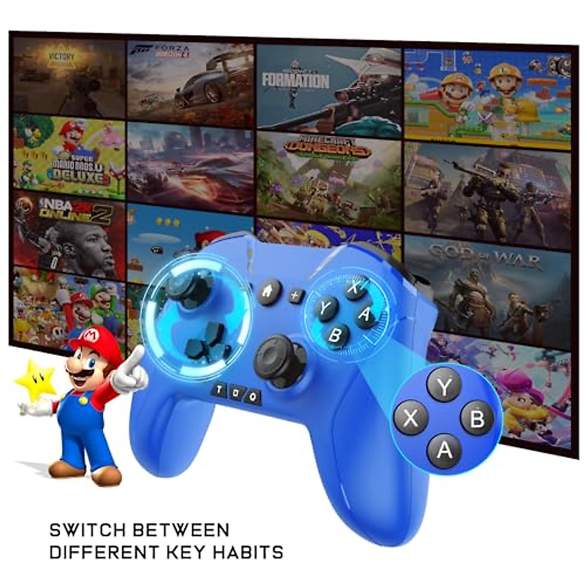 Bluetooth Controller for Switch/Mac/PC/Steam/Mobile Phone/iOS/Android//TV/iPad/Table/Apple Arcade MFi Games, switch pro controller wireless with Adjustable Dual Motion,Turbo,Macros,6-Axis,Wake Up for Black Myth: Wukong (Black) (Purple) (Blue)