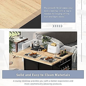 Gustonhon Kitchen Island with Drop Leaf,Dining Table Trolley with Power Outlet and Rubber Wood,Open Storage and Wine Rack,5 Wheels,with Adjustable Storage for Home, Kitchen, and Dining Room (Black)