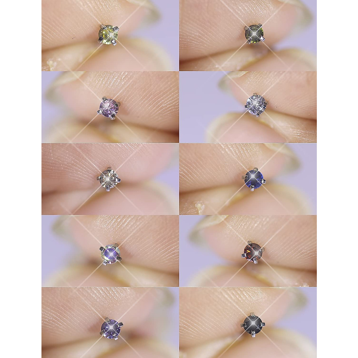 Prjndjw 18G Push Nose Rings Studs Surgical Steel Threadless Nose Studs Straight Bar Nose Rings for Women Men Nostril Piercing Diamond CZ 1.5mm 2mm 2.5mm 3mm Silver 15Pcs Push earrings stud