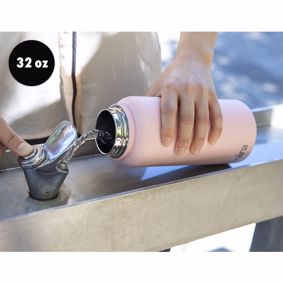 MIRA Water Bottle with Straw and Handle Lid Vacuum Insulated Stainless Steel Metal Thermos Bottle - Reusable Leak Proof Keep Cold Sports Flask - 32 oz, 2 Lids, Black