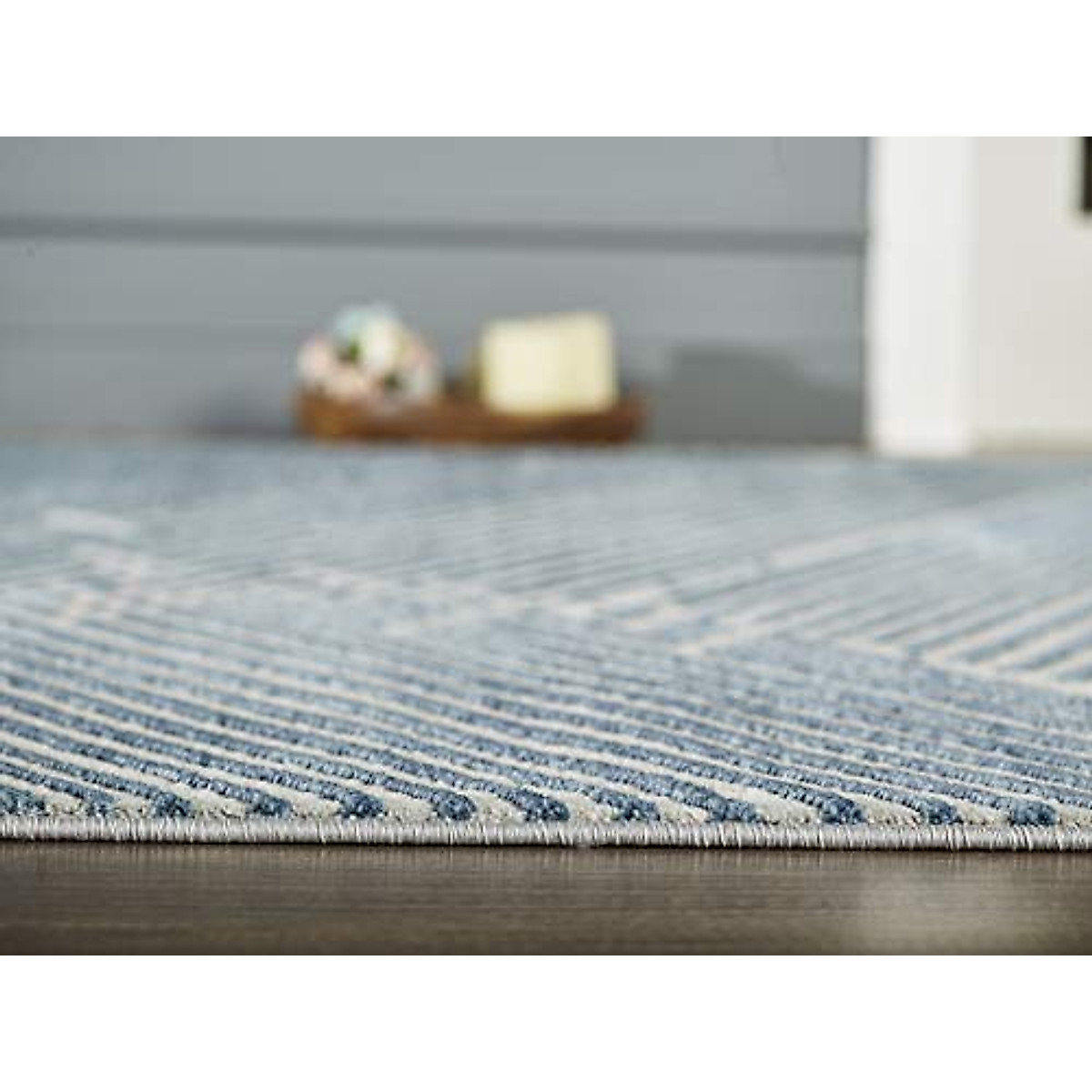 Abani Rugs Blue & Beige Diagonal Lines Area Rug Modern Style, Vista Collection | Turkish Made Superior Comfort & Construction | Stain Shedding Resistant, 7'9" x 10'2" Rectangle