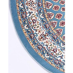 Unique Loom Narenj Collection Classic Traditional Textured Medallion Pattern Design Area Rug, 10' Round, Blue/Burgundy