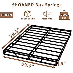 SHOANED Queen Size Box Springs - 5 Inch Low Profile Mattress Foundation No Noise Heavy Duty Metal Basics Bed Base with Clean Fabric Cover, Easy Assembly