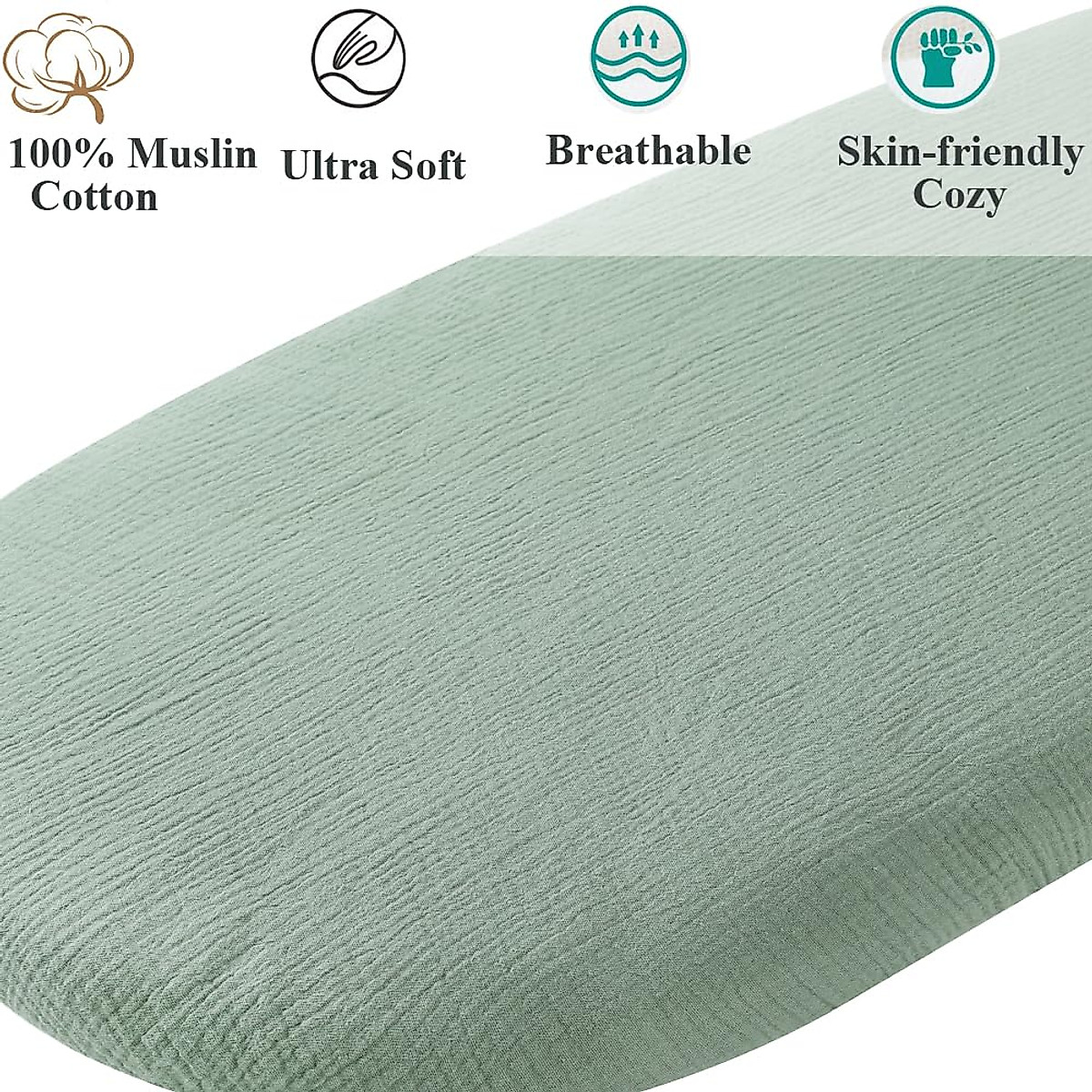 Muslin Bassinet Sheet Compatible with Graco Pack n-Play Dome LX Bassinet(not playard), 2 Pack Cotton Stylish Boho Fitted Bassinet Sheets Super Soft for Baby Roman Green & Botanical Leaf